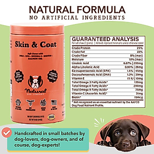 Natural Dog Company Skin & Coat Chews, Salmon & Peas Flavor, Dog Vitamins and Supplements for Healthy Skin & Coat, Itch Relief for Dogs with Allergies, with Biotin, Vitamin E, Omega 3, 180 Count