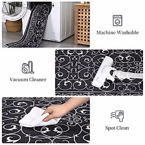 COZYLOOM 9x12 Rug Washable Living Room Rugs Moroccan Area Rug for Bedroom Nursery Vintage Floral Office Rug Non-Slip Backing Throw Rugs Modern Area Rug Distressed Room Decor Ghothic Rug Black Rug