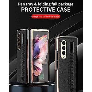 Gross Grain Case for Samsung Galaxy Z Fold 3 5G 2021 Plating Luxury Ultra Slim Hybrid with S Pen Slot Cover Anti-Fingerprint Dustproof Shockproof Compatible with Samsung Galaxy Z Fold 3(Purple)