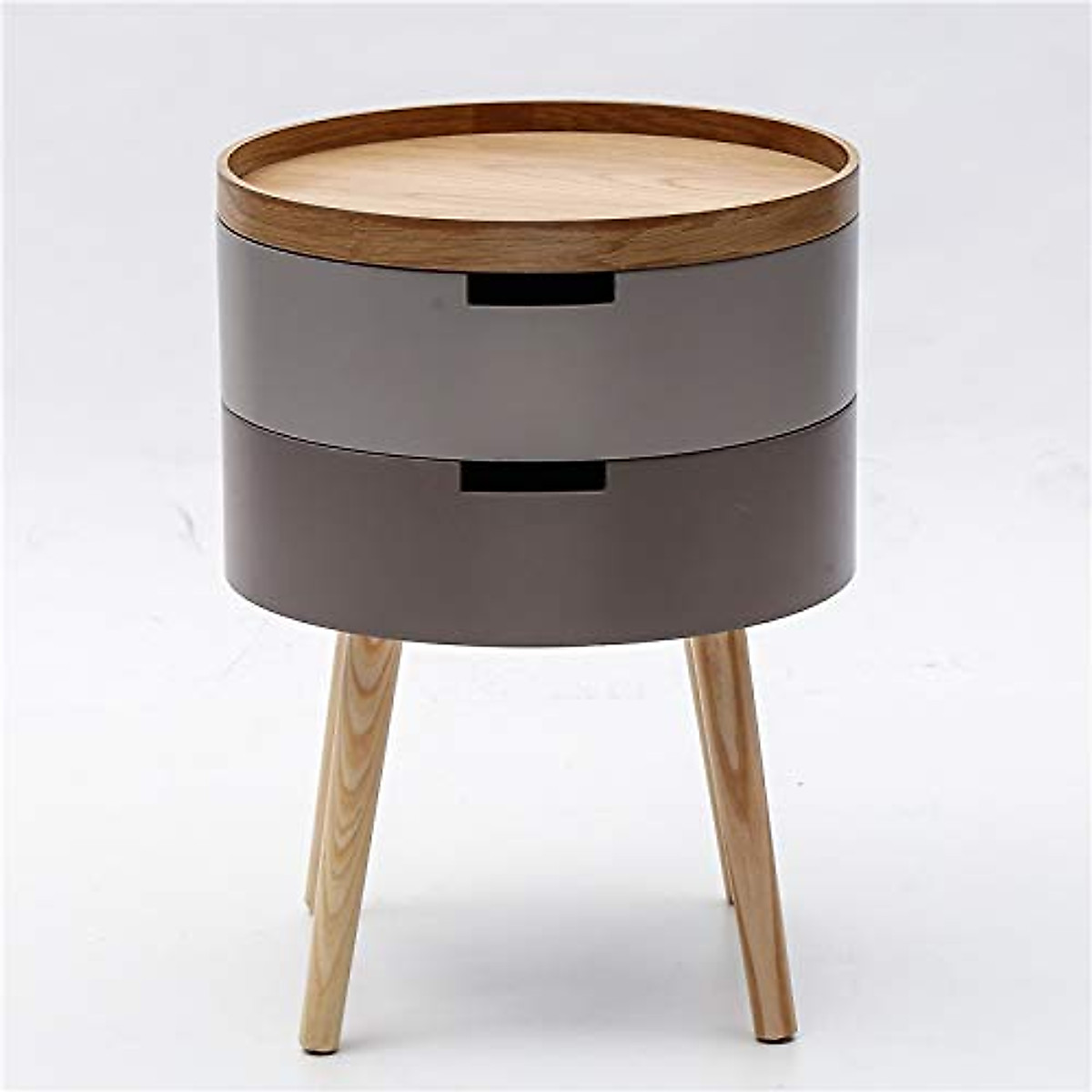 SJYDQ Bedroom Small Simple Bedside Table Round Bedside Table, Side Table Double Drawer Bedside Table
