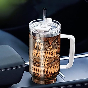 WAZONE Personalized I'd Rather Be Hunting 40oz Tumbler with Handle Lid and Straw Customized Name Stainless Steel Tumblers Travel Mug Cup Gift Birthday Christmas for Women Her Deer Hunter