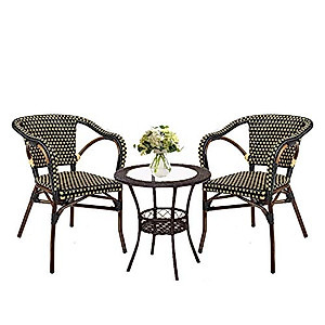 LUCKYERMORE Outdoor Rattan Wicker Chair Set of 4 Stackable Arm Chairs with Aluminum Frame Patio Dining Chair for Backyard Porch Garden, Black/Cream