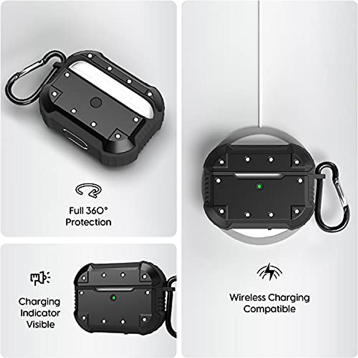 TALK WORKS AirPods Pro Case Cover with Keychain - Rugged Protective Hard Skin for AirPods Keychain Case Clip Carabiner Wireless Charging Compatible with Apple Air Pod Pro Carrying Case 2019 - Black
