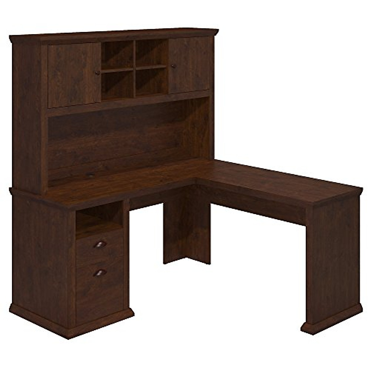 Bush Furniture Yorktown L Shaped Desk with Hutch in Antique Cherry