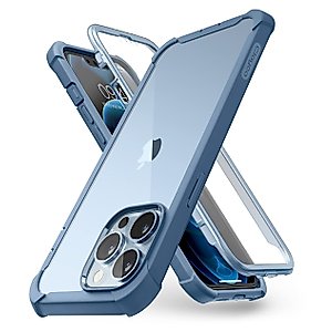 Clayco Forza Protective Case for iPhone 13 Pro Max 6.7 inch (2021 Release), Built-in Screen Protector, Dual Layer Rugged Cover with Full-Body Soft TPU Bumper (Azure)