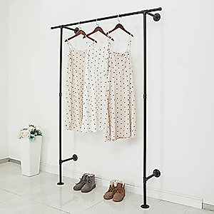 FODUE Industrial Pipe Clothes Rack, Wall Mounted Black Pipe Garment Bar, Multi-Purpose Hanging Rod for Closet Storage(Black)