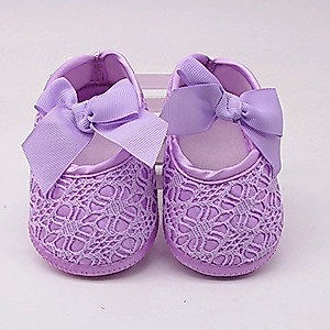 Lykmera Baby Girls Soled Soft Non-Slip Bowknot Girls Shoes Crib Shoes Footwear Baby Shoes Soccer Cleats Shoes for Baby Girl (Purple, 13)