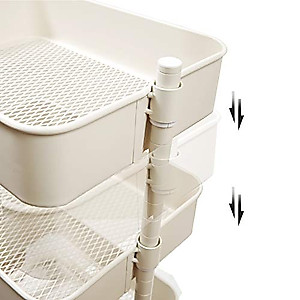 SONGMICS 3-Tier Metal Rolling Cart, Utility Cart, Kitchen Cart with Adjustable Shelves, Storage Trolley with 2 Brakes, Easy Assembly, for Kitchen, Office, Bathroom, Beige UBSC60WT