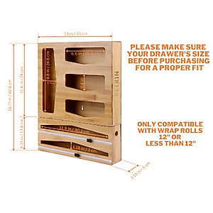 Ziplock Bag Organizer and Foil Wrap Dispenser - 6-in-1 Kitchen Drawer Organizer with Sticker Labels – Foil and Baggie Organizer for 12in Rolls, Gallon, Quart, Snack and Sandwich Bags