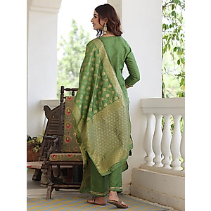 Vaamsi Women's Poly Silk Solid Kurta Pant and Dupatta Set (PKSKD1109_3XL_Green)