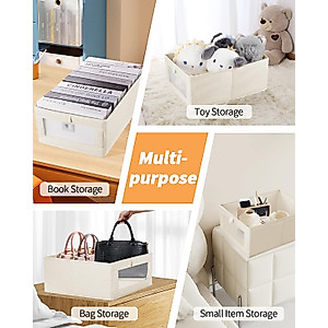 WINSTECK 4 Pack Linen Closet Organizers and Storage Bins, Storage Containers with Clear Window, Large Storage Boxes Baskets for Organizing Clothing, Jeans, Toys, Books, Shelves, Closet, Wardrobe