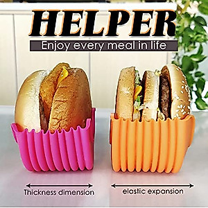 Retractable Reusable Hamburger Sandwich Burger Holders Fixed Box Clip Rack, Adjustable Hygienic Silicone Fixed French Fry Hamburger Sauce Ketchup Holder Container Boxes for Eating, 4 Pcs