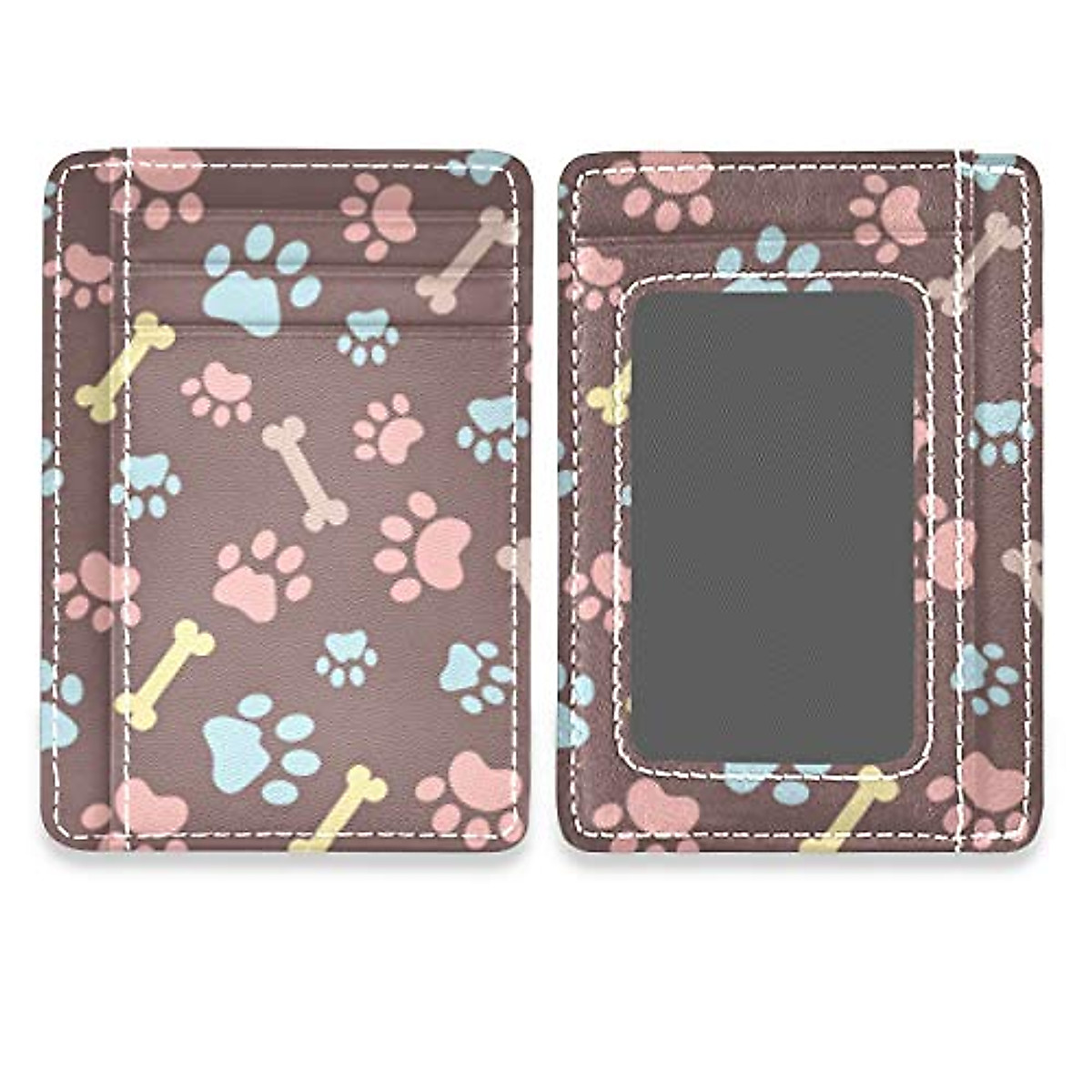 Linomo Thin leather Card Holder and Money Clip Vintage Dog Paw Print Bones Wallet RFID Blocking for Men & Women