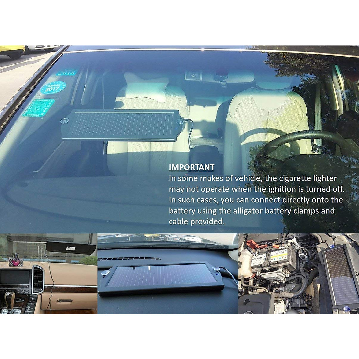 Sunway Solar Car Battery Trickle Charger & Maintainer 12V Solar Panel Power Battery Charger With Cigarette Lighter Plug Battery Clamp For Car Automotive Motorcycle Boat Marine Snowmobile Watercraft RV