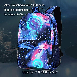 FLYMEI Galaxy Backpack, Luminous Backpack with Drawstring Bag & Pencil Case for Boys/Girls, Cool Anime Backpack for Boys Lightweight Laptop Backpack for Work, Casual Bookbag for Teens