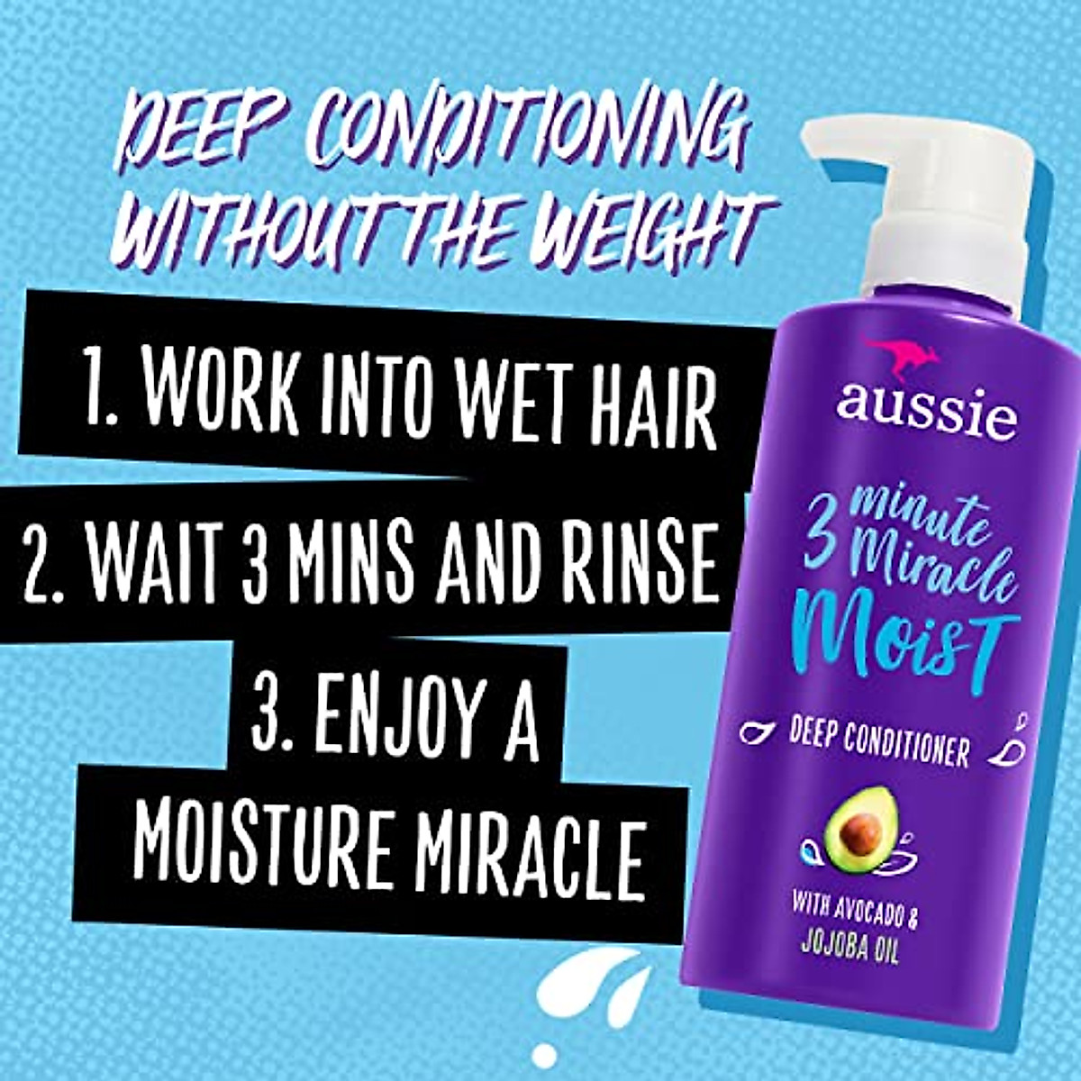 Aussie Miracle Moist Shampoo, and 3 Minute Miracle Deep Conditioner Hair Treatment Bundle, Infused with Avocado & Australian Jojoba Oil, Paraben Free, White, Citrus, 3 Piece Set