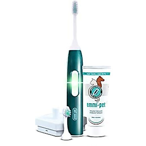 Emmi-pet Electric Toothbrush Set 2.0 for Pets. Healthier Teeth & Gums and Fresher Breath. Patented ultrasonic Technology Cleans Completely Silent, no Vibration and no Brushing. Rechargeable
