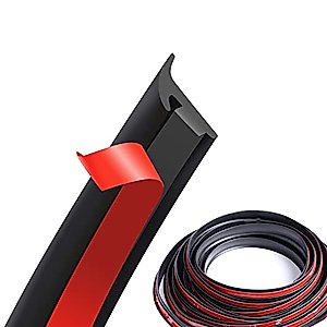 Yonput 1 Pack 5M/16.5Ft Auto T Shape Leak Sound Proofing Sealing Strip, Universal Car Windshield Self-Adhesive Rubber Weatherproof Trim, Edge Moulding Anti-Collision Filler Strip (Black #6x10mm)