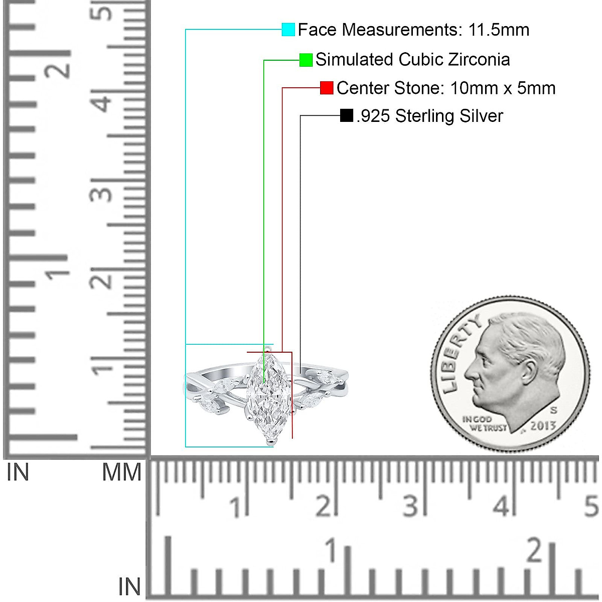 Blue Apple Co. Simulated Cubic Zirconia Size-9 Infinity Twist Marquise Art Deco Engagement Wedding Bridal Ring Round CZ 925 Sterling Silver