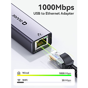 USB to Ethernet Adapter, Plug & Play USB 3.0 to 1000 Gigabit RJ45 LAN Ethernet Adapter for Laptop, Aluminium Portable USB Network Adapter Compatible for Nintendo Switch MacBook PC Mac Window - QUUGE