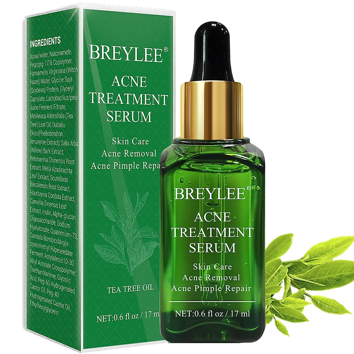 Acne Treatment Serum, BREYLEE Tea Tree Clear Skin Serum for Clearing Severe Acne, Breakout, Remover Pimple and Repair Skin (17ml,0.6oz)
