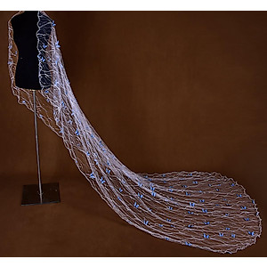 2Yards White mesh Blue Fantasy Butterfly Embroidery Lace White Mesh Fabric DIY Beautiful Creative Skirt Dress Decoration Fabric(White)