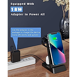 Wireless Charging Station,Wireless Charger Compatible with iPhone 14 Pro Max/13/12/11/X/8 Plus, 3 in 1 Fast Charging Stand Dock for Airpods 1/2/Pro, Apple Watch Series(with Adapter)
