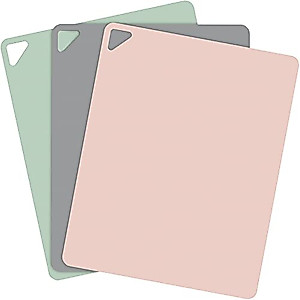Extra Thin Flexible Cutting Boards for Kitchen - Cutting Mats for Cooking, Colored Cutting Mat Set with Easy-Grip Handles | Non Slip Cutting Sheets, Flexible Plastic Cutting Board Set of 3 (15"x12")