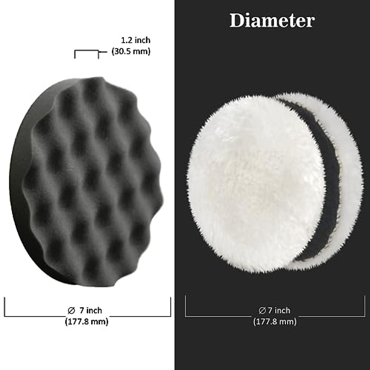 7 Pcs Waxing Buffing Pad Kit, 7 Inch Buffing and Polishing Pad Kit, 3 Pcs Polishing Sponge,2 Pcs Wool Pad, and a M14 Threaded Polisher Grip Backing Plate for Car Buffer Polisher, Polishing and Waxing