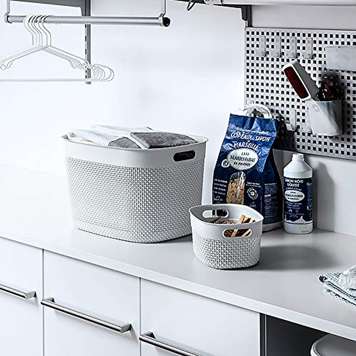 Curver Set of 8 Purl Small Decorative Plastic Organization and Storage Baskets Perfect Bins for Home Office, Closet Shelves, Kitchen Pantry and All Bedroom Essentials, 6.3QT/ 6L, White, 8 Count