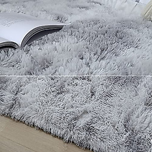 OdentBlca Fluffy Area Rug, 3x5,Soft Fuzzy Shaggy Carpet for Girls Bedroom, Kids/ Living Room with Non-Slip Bottom,Light Grey