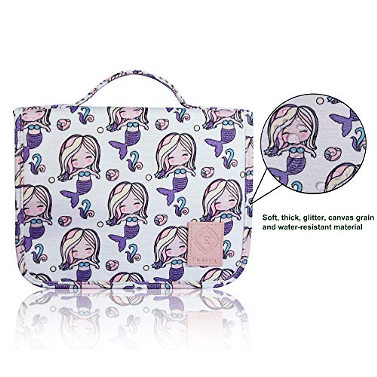 Eudora Hanging Travel Toiletry Bag for Women and Girls, Teenage Waterproof Bathroom Bag, Cute Glitter Mermaid Shower Cosmetic Bag with Large Capacity and 360 Rotatable Hook (Pink)