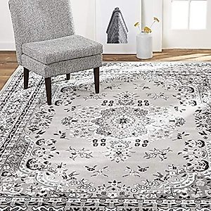 Home Dynamix Premium Sakarya Traditional Medallion Border Area Rug, Gray, 21"x35" Rectangle