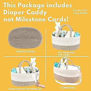Baby Changing Basket Set w. Diaper Caddy Organizer Macrame Boho Moses Basket for Babies, Handmade 100% Cotton Rope, Woven Portable Nursery Decor Waterproof Pad & Floral Pad