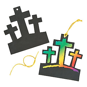 Fun Express 3 Crosses Magic Scratch Ornament - 4 1/2" x 4 3/4" - 24 Crosses with 12 Scratchers - Crafts for Kids and Fun Home Activities - VBS Vacation Bible School Supplies/Decor