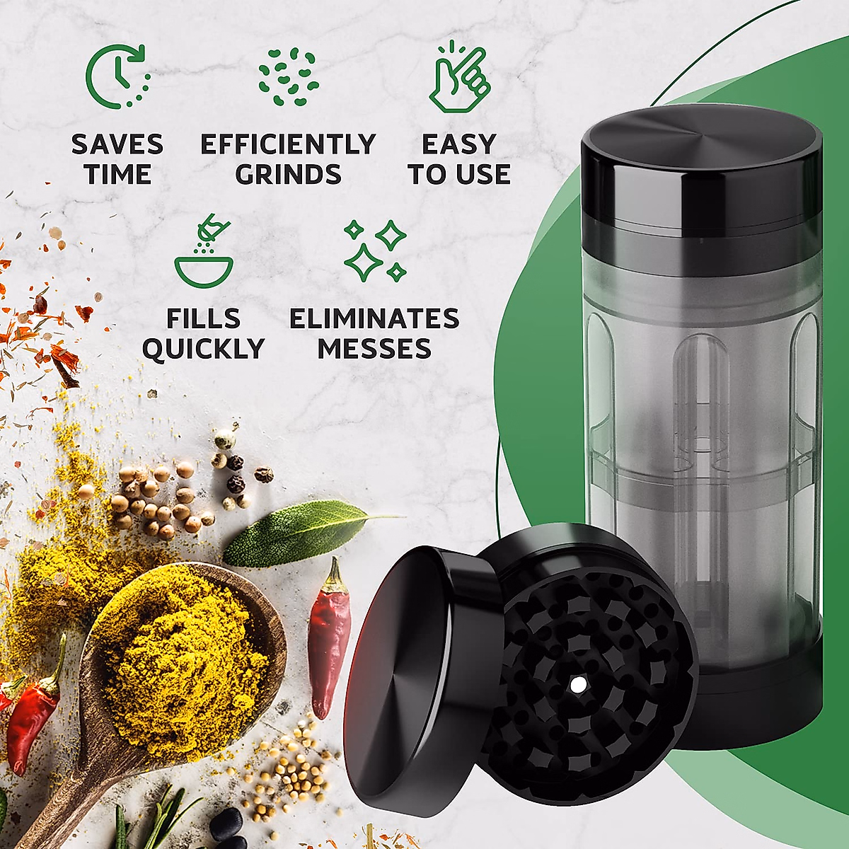 Healthy Habit Portable Herb Grinder, Multipurpose Herb Grinder Designed to Shred Herbs and Spices, Fashioned with Quick-Rolling System and 6 Storage Chambers, Compact, Odorless and Easy to Clean
