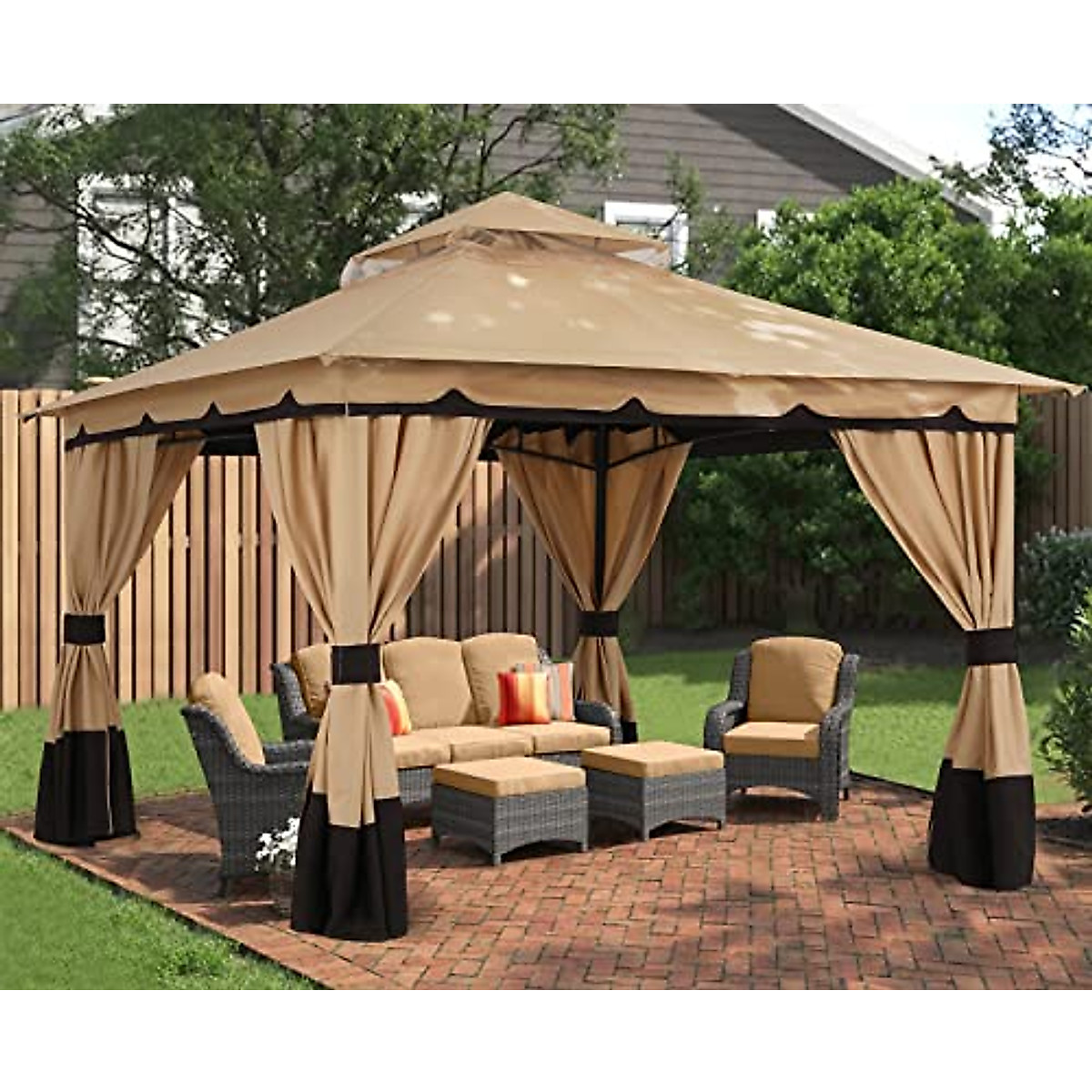ABCCANOPY 10'x12' Outdoor Gazebo, Double Roof Patio Gazebo with Shade Curtains, Beige