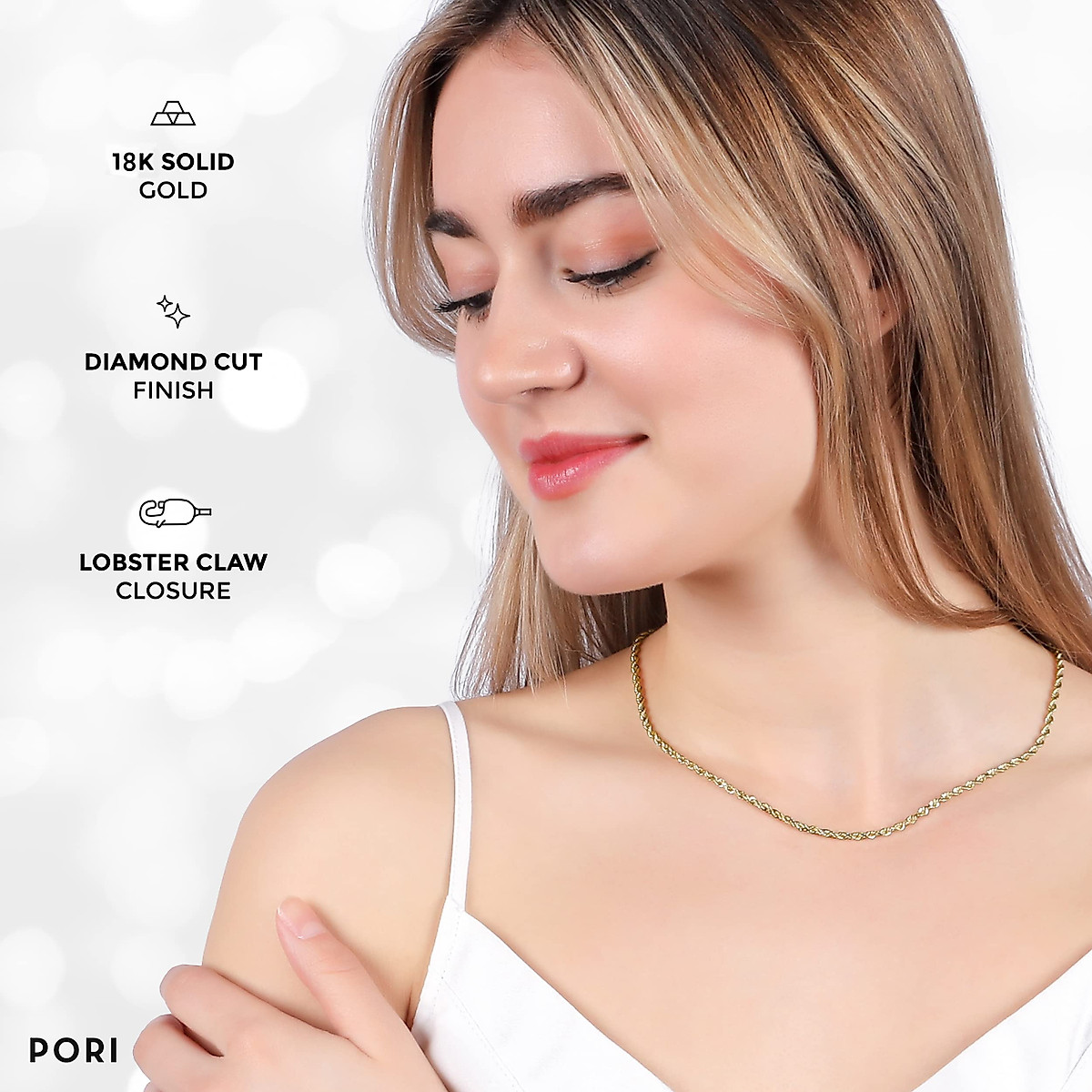 PORI JEWELERS 18K Yellow Gold 1.5MM, 1.8MM, 2MM, 2.5MM, 3MM, 4MM, or 5MM Diamond Cut Rope Chain Necklace Unisex Sizes 16"-30" (3MM, 24)