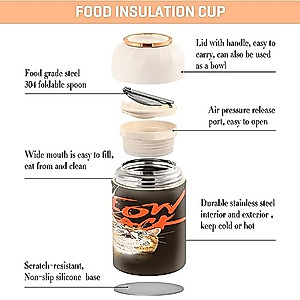 CUPADA Meow Attack Cartoon Food Jar, Cat Scratch Black Insulated Hot Food Jars Vacuum 17OZ with Folding Spoon for Work Trip Picnic Camping