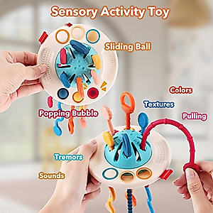 FICUS Baby Montessori Toys 18 Months and up,UFO Food Grade Silicone Pull String Activity Toy,Baby Sensory Toys Early Development Toys, Fine Motor Skills Toys for 2 3 Year Old Boys Girls