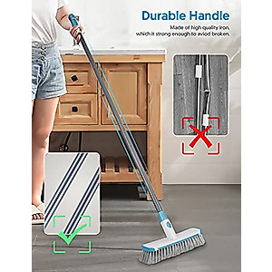 SEVENMAX Floor Scrub Brush with Long Handle, Deck Grout Brush 2 in 1 Scrubber Brush Stiff Bristles Adjustable Carpet Cleaning Brush for Kitchen, Tub, Bathroom, Tile