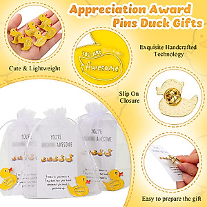 Fuutreo 100 Set Yellow Duck Brooches with You're Awesome Funny Pun Cheer up Card Duck Lapel Pins for Backpack Employee Appreciation Gift for Women Student Camp Gifts Coworker (Yellow)