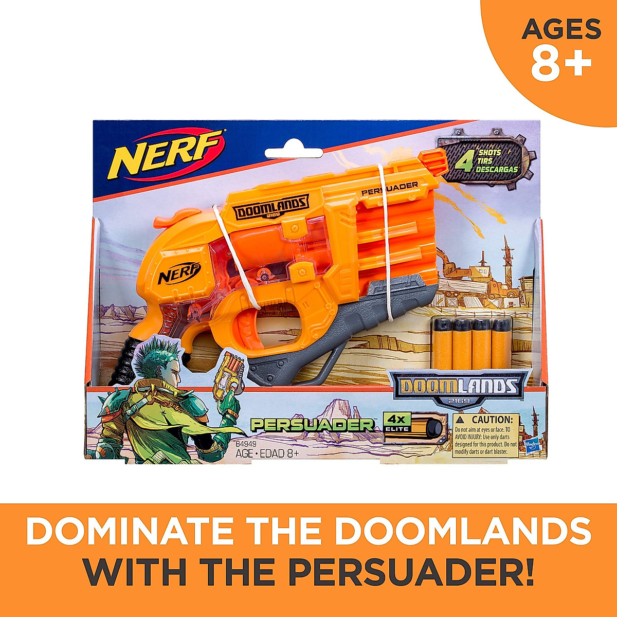NERF Persuader Doomlands Toy Blaster With Hammer Action And 4 Official Nerf Doomlands Darts For Kids, Teens, And Adults