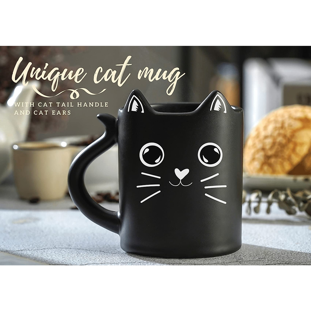 Onebttl Funny Cat Coffee Mug, Cat Mug with Cat Ears and Cat Tail Handle, Cat Gifts for Cat Lovers on Christmas, Birthday - Best Cat Mom Ever