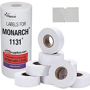 White Pricing Labels for Monarch 1131 Price Gun - 1 Sleeve, 20,000 Blank Marking Labels - with Ink Roll Included