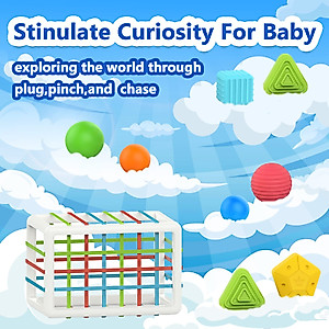 HOOLYUK Baby Shape Sorting Toy, Sensory Sorting Bin with Elastic Bands, Bands Colorful Shapes Sorter Sorting for Ages 12 Months and Up (12pcs)