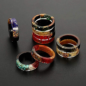 Giwotu 1 pc Resin Wooden Rings Vintage Clear Wood Handmade Dried Flower Epoxy Rings for Women Men Party Jewelry Gift Lavender 9