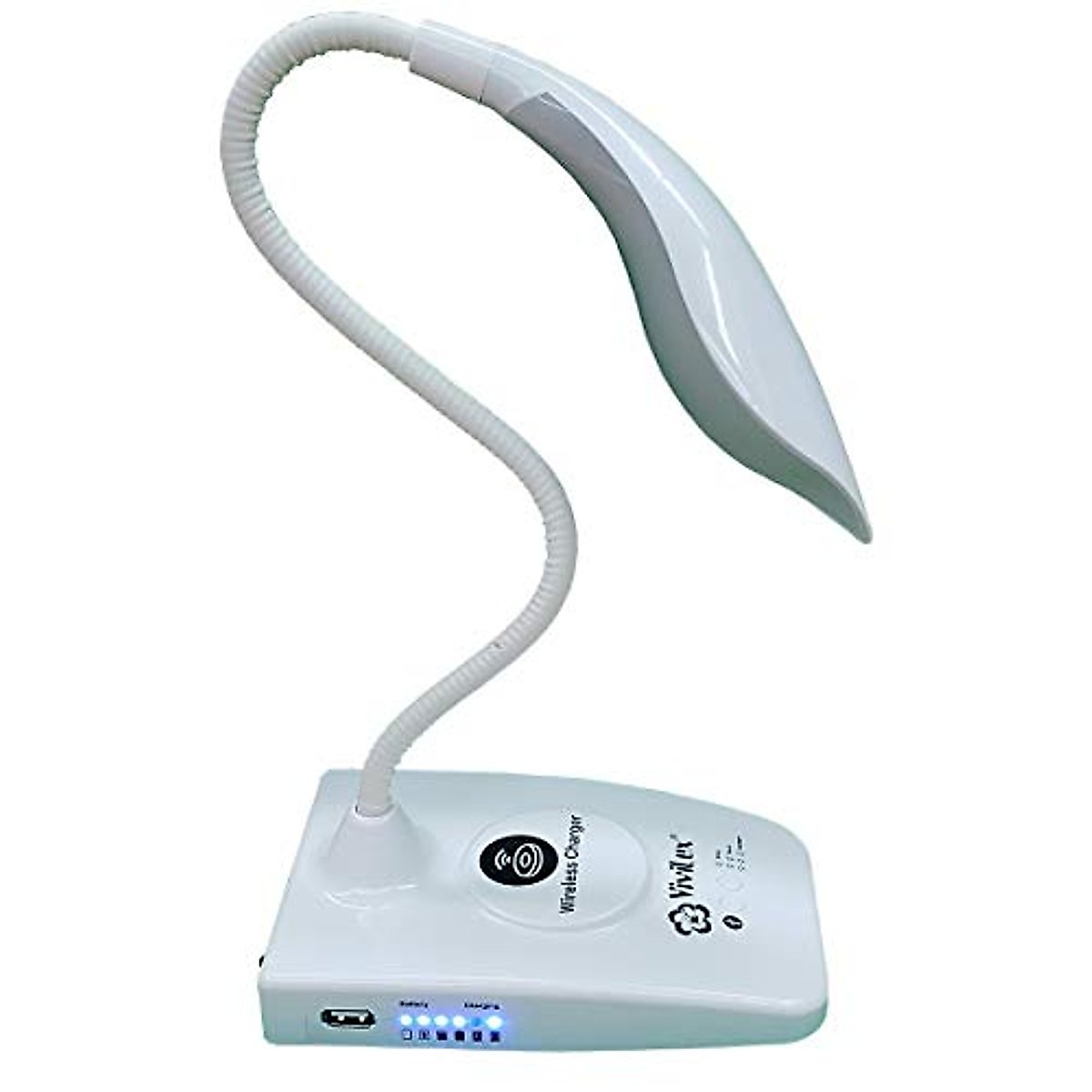 ViviLux LED Task Lamp with Wireless Charger, USB Port and Flexible Neck; Rechargeable Battery Powered, Lightweight and Compact Desk or Table Lamp for School, Work, Hobbies, Crafts, Reading and More