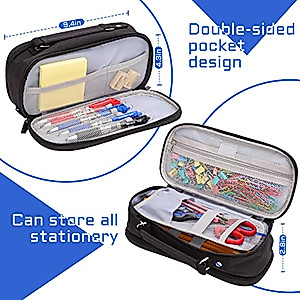 Ludato Big Capacity Pencil Pen Case Organizer Canvas Pencil Pouch Bag for Teen Boys Girls College School and Office Supplies -Black