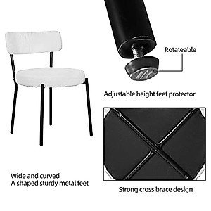 Sucrever Dining Chairs Set of 4, White, Upholstered Mid Century Modern Kitchen Dining Room Chairs with Black Metal Leg/Backrest, Boucle Velvet Accent Dining Chairs for Living Room Bedroom